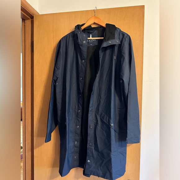 Jackets & Coats | Rains Navy Blue Rain Coat Rain Jacket Xs S Waterproof ...